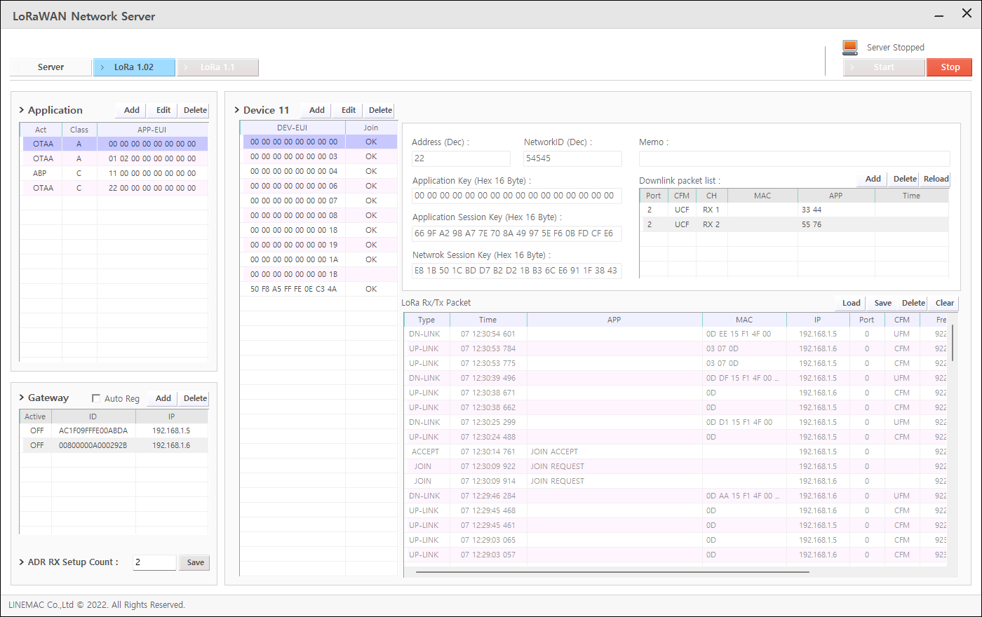 Linemac LoRa Network Server